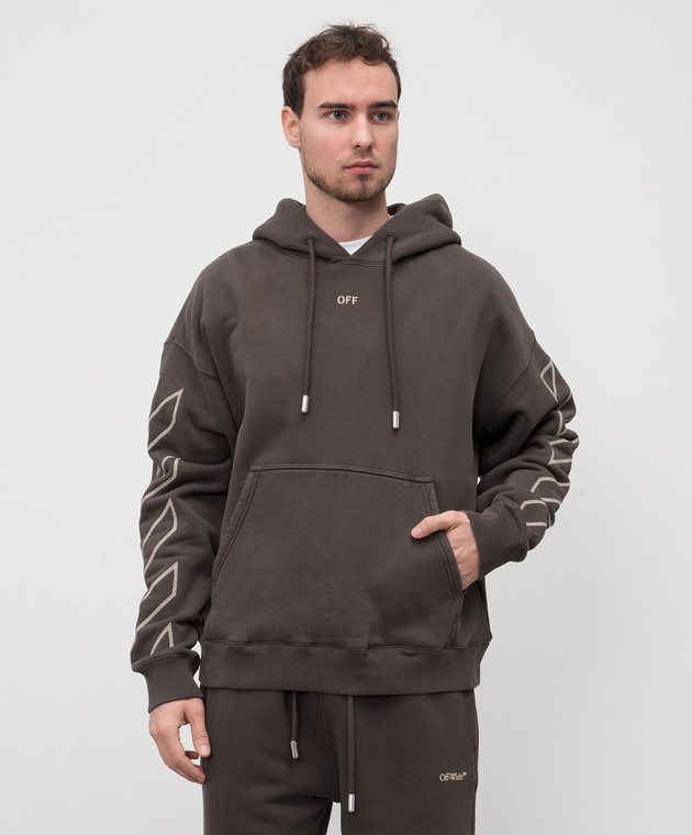 Off-White - Серые худи с нашивкой эмблемы Arrow с принтом ...