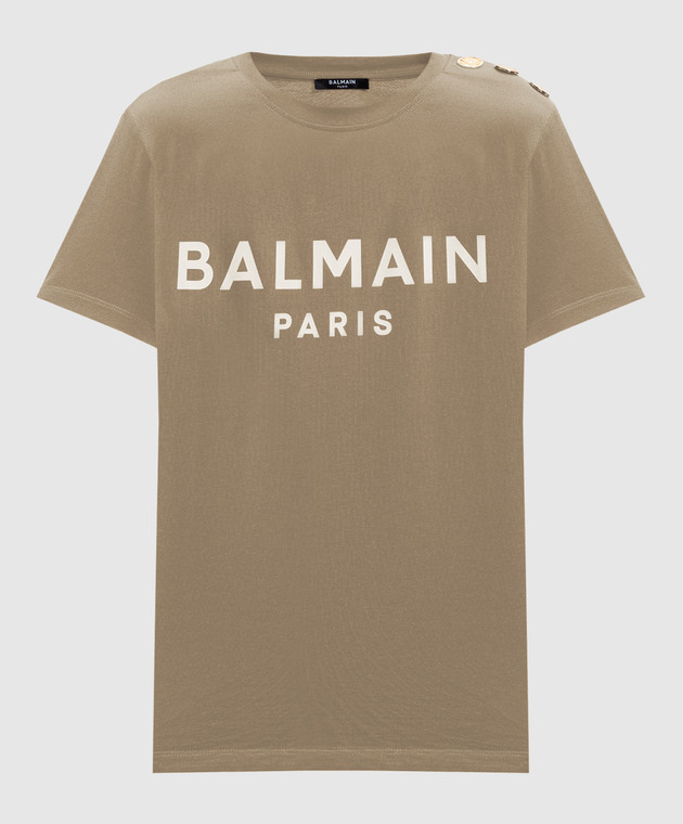 Balmain - Бежева футболка з принтом логотипа BF1EF005BB02 купити в Symbol