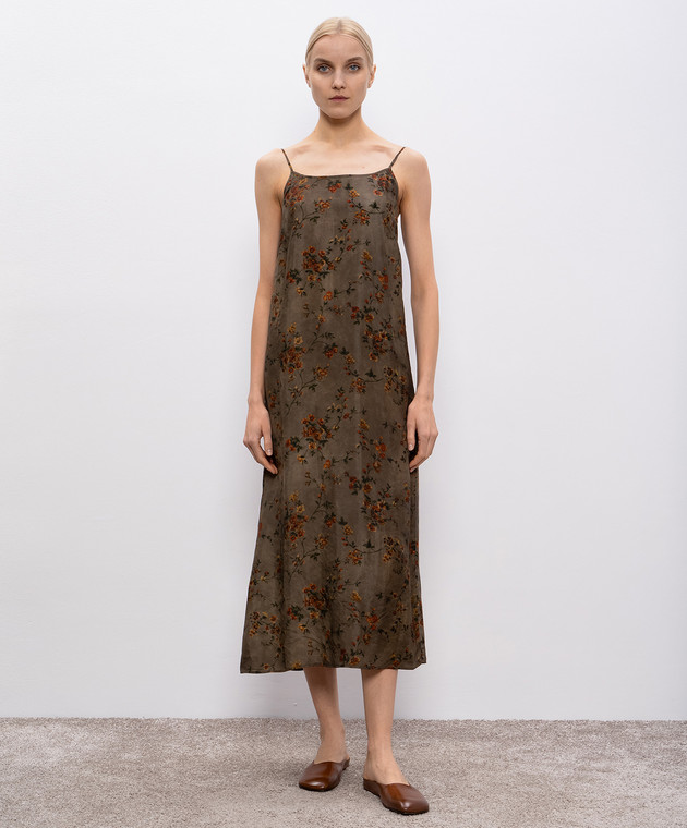 UMA WANG - Сукня міді кольору хакі в квітковий принт UP5016 купити в Symbol
