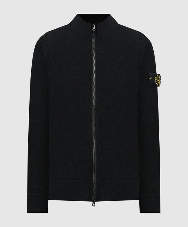 Stone Island - Чорний кардиган з вовною зі знімним патчем логотипа ...