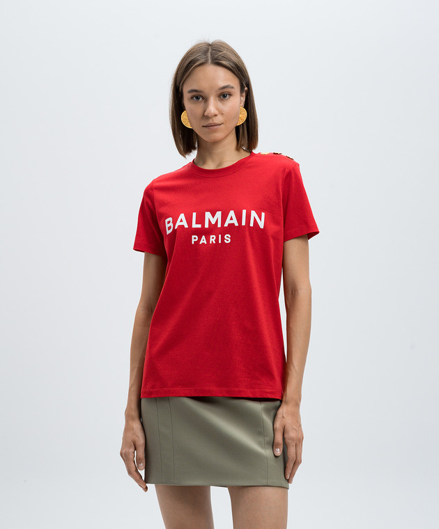 Balmain - Червона футболка з принтом логотипа BF1EF005BB02 купити в Symbol